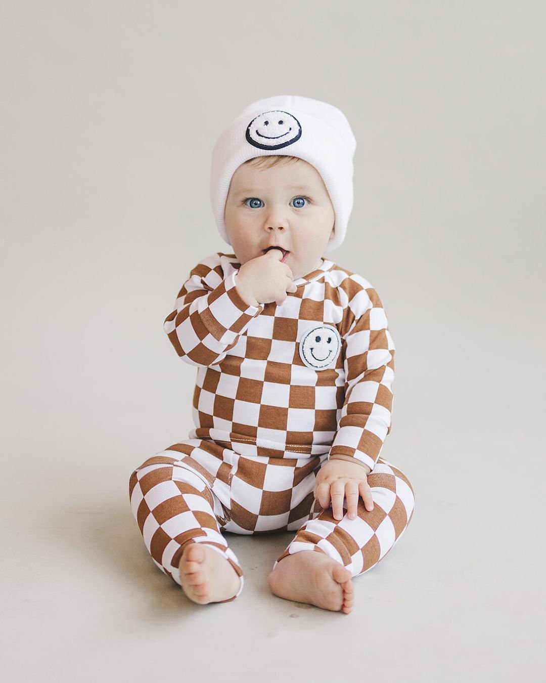 Checkered Smiley Lounge Set | Copper – Blush Lotus